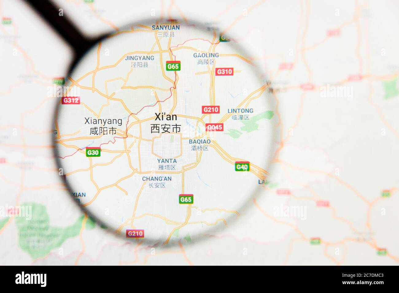 Xian, China city visualization illustrative concept on display screen ...