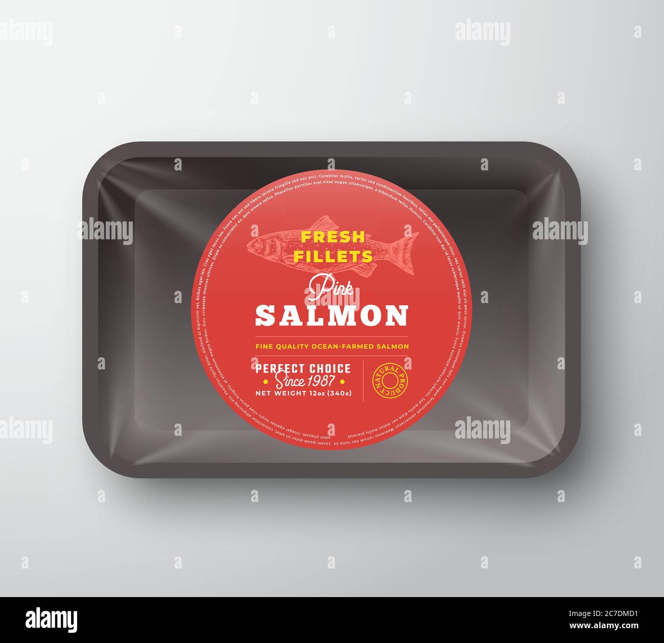 Pink Salmon Fillets. Abstract Vector Fish Plastic Tray with Cellophane ...