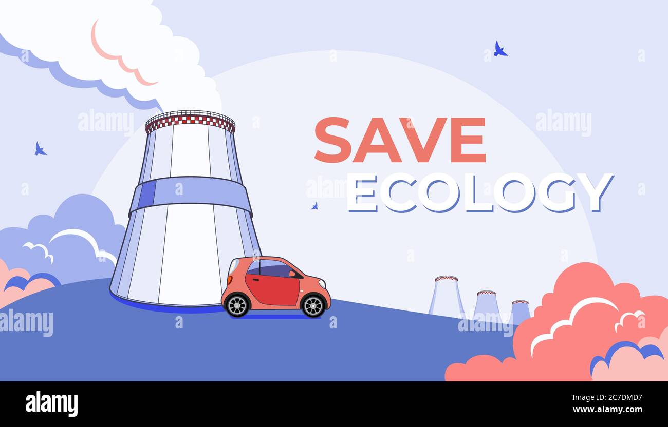 Co2 emission pollution vector illustration. Smoking cooling tower ...