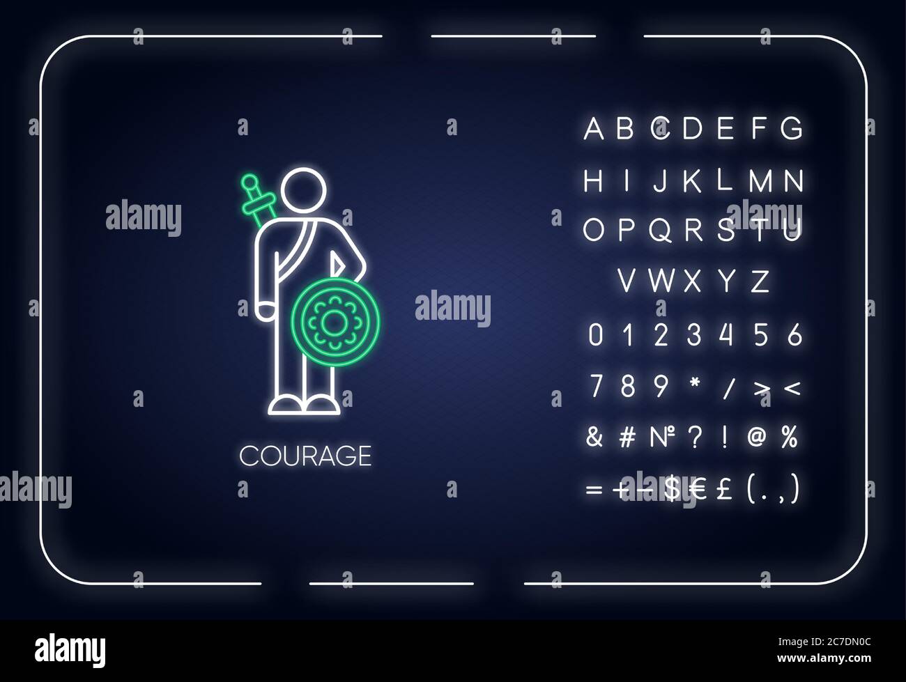 Courage neon light icon. Outer glowing effect. Feeling of bravery. Sign ...