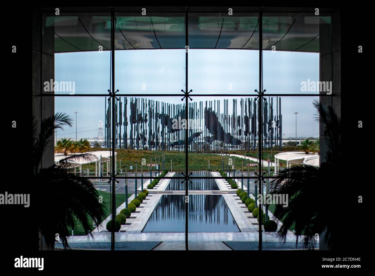 View of a luxurious vertical pool with decorative eagles out of a ...