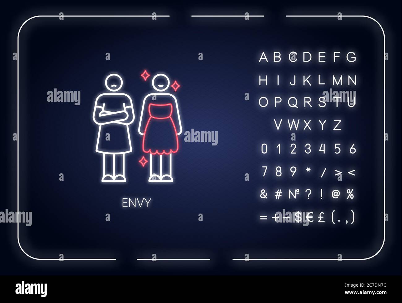 Envy neon light icon. Outer glowing effect. Negative emotion sign with ...