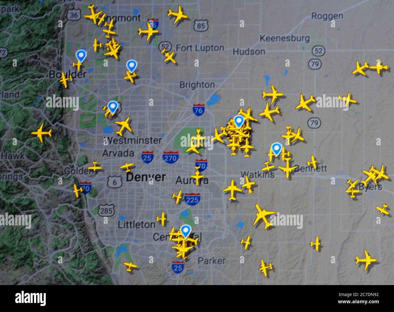 air traffic over Denver, USA (16 july 2020, UTC 16.32) on Internet with ...