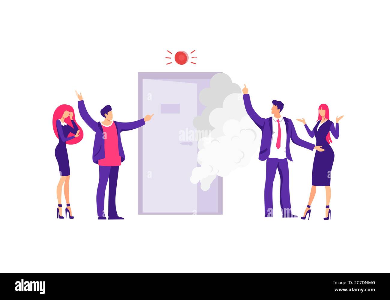 Fire in an office building illustration. Group of characters employees ...