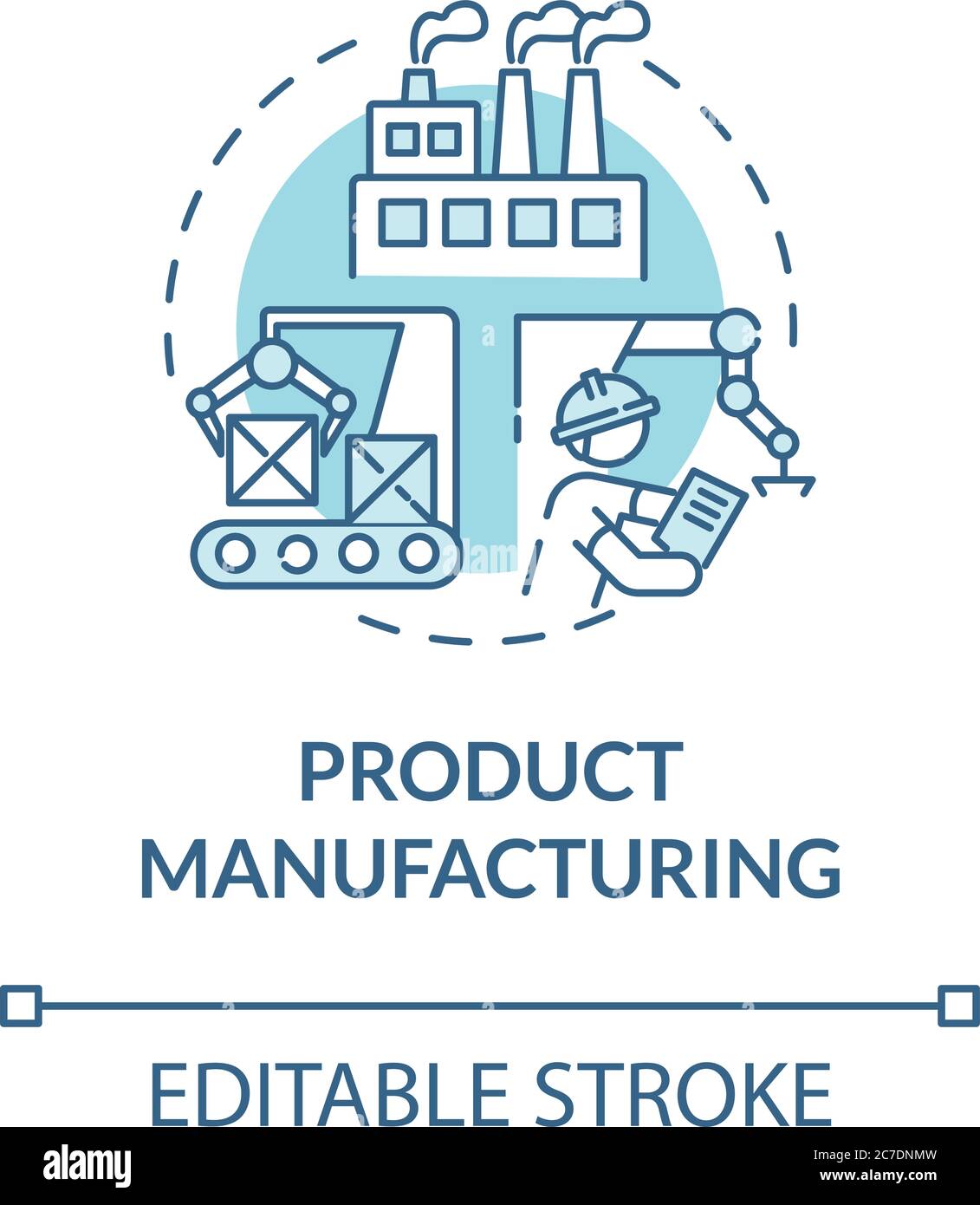 Product manufacturing turquoise concept icon. Factory development ...