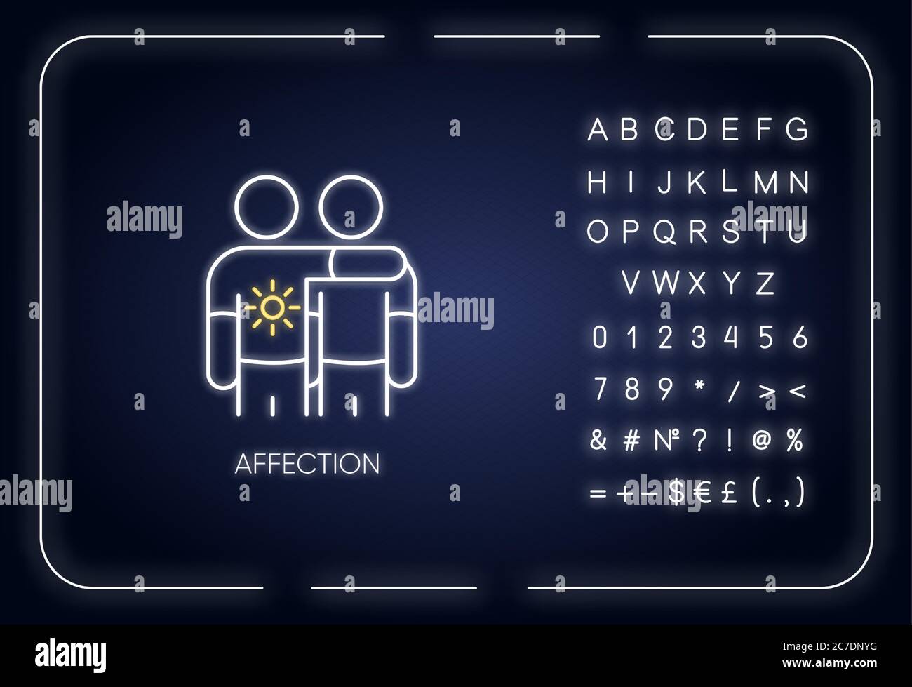 Affection neon light icon. Outer glowing effect. Sign with alphabet ...