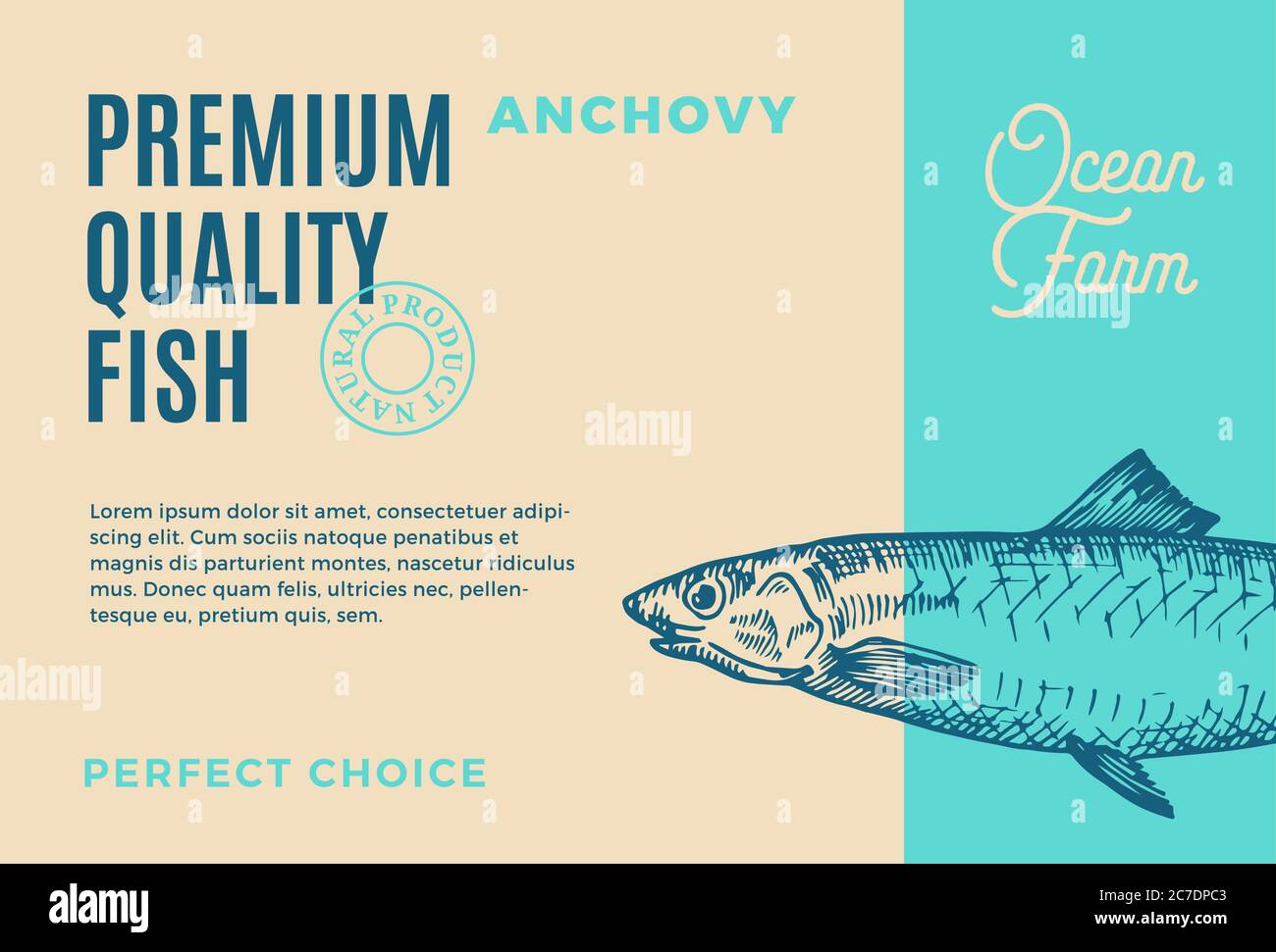 Premium Quality Anchovy. Abstract Vector Fish Packaging Design or Label ...