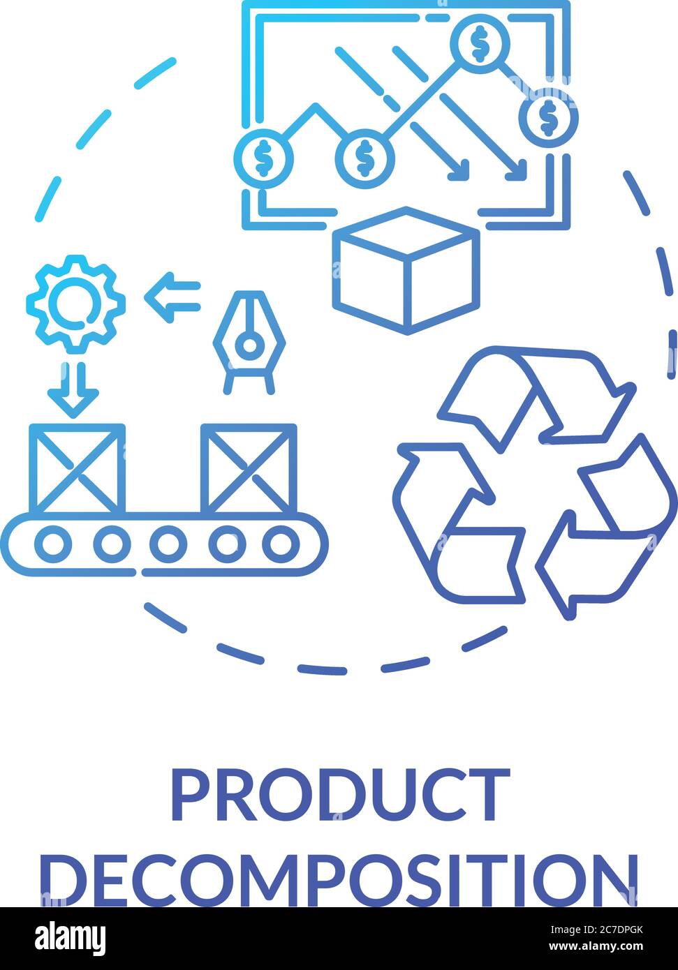 Product decomposition blue gradient concept icon. Merchandise lifecycle ...