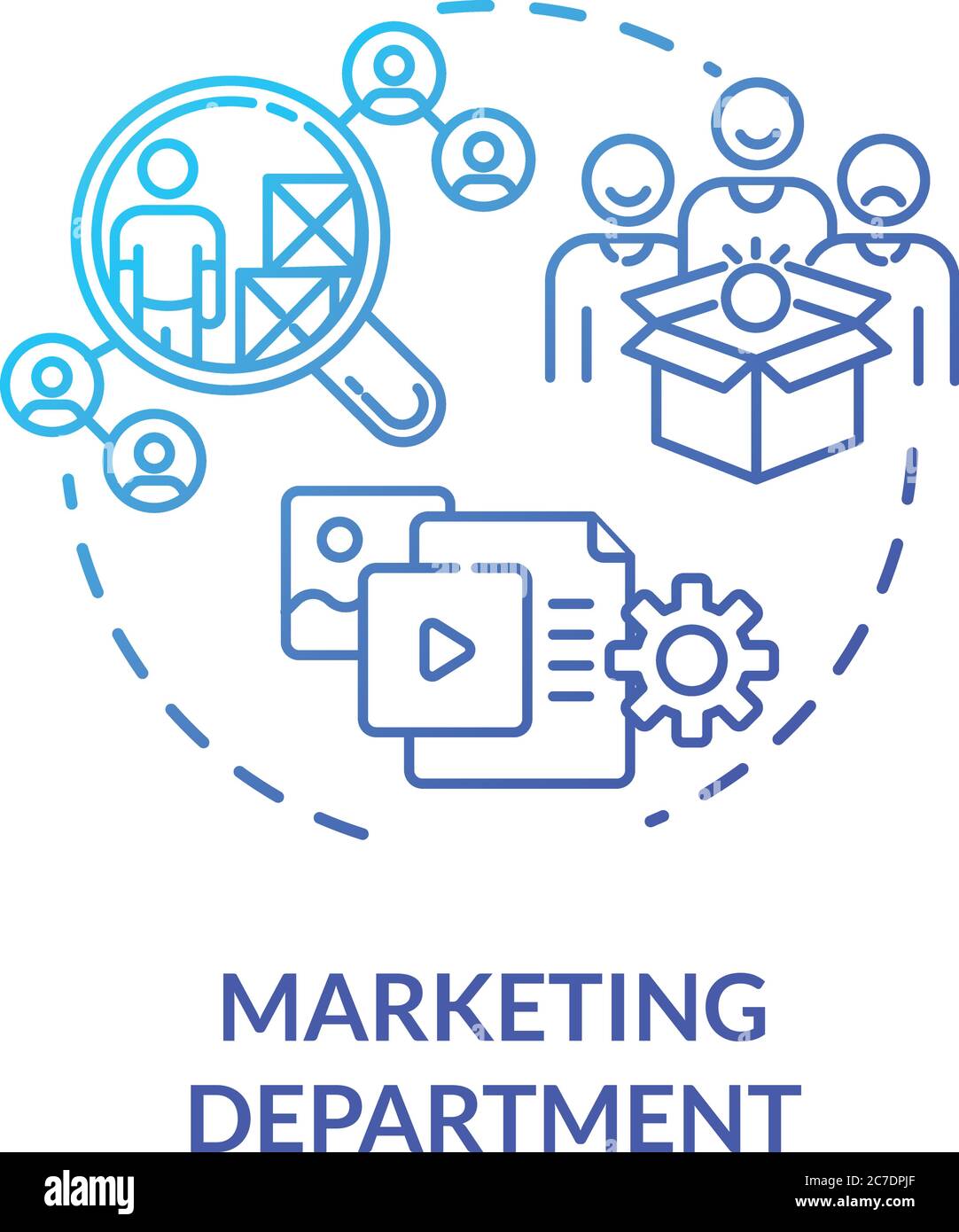 Marketing department blue gradient concept icon. Commercial plan ...