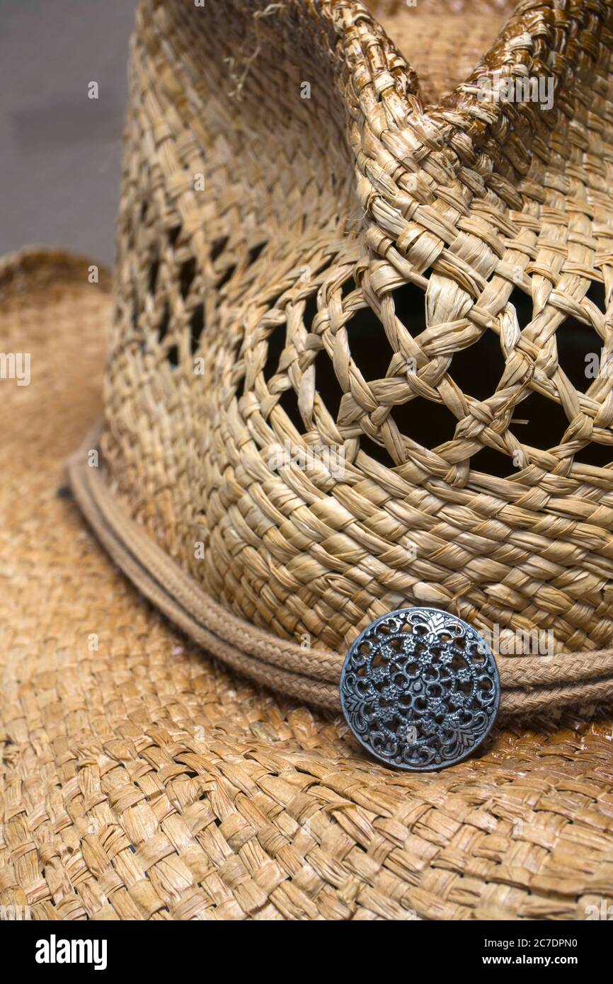 Western Straw Cowboy Hat Detail Stock Photo - Alamy