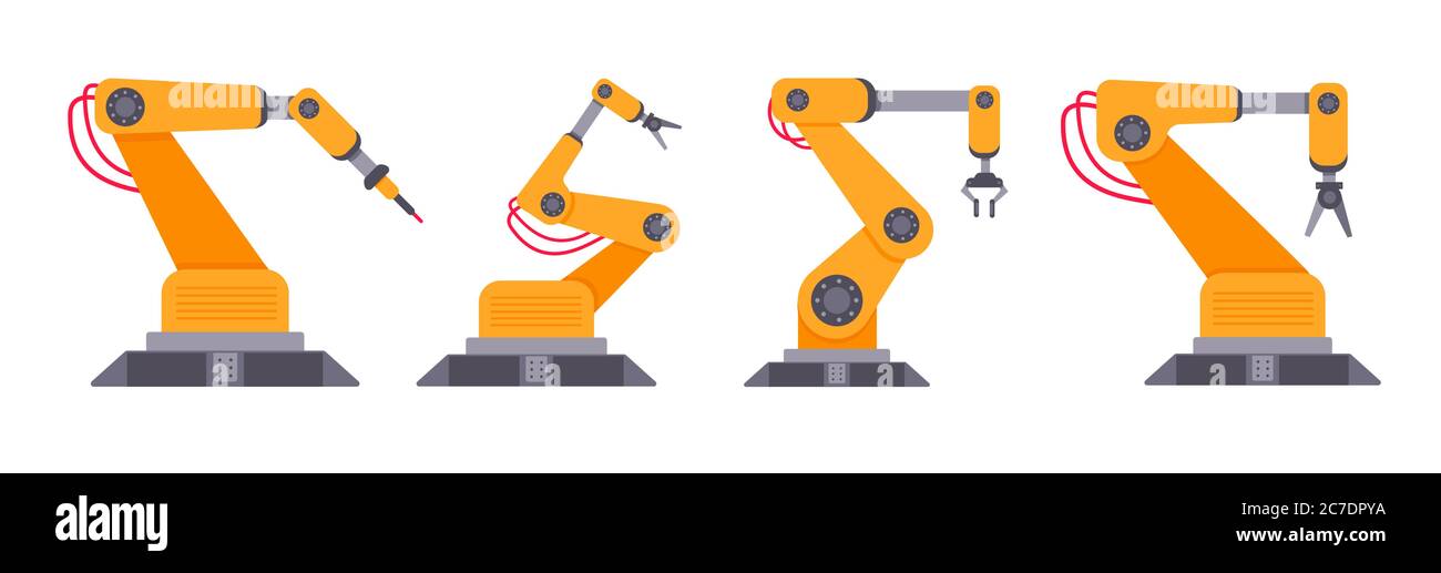 Robotic arm set flat style design vector illustration Stock Vector ...