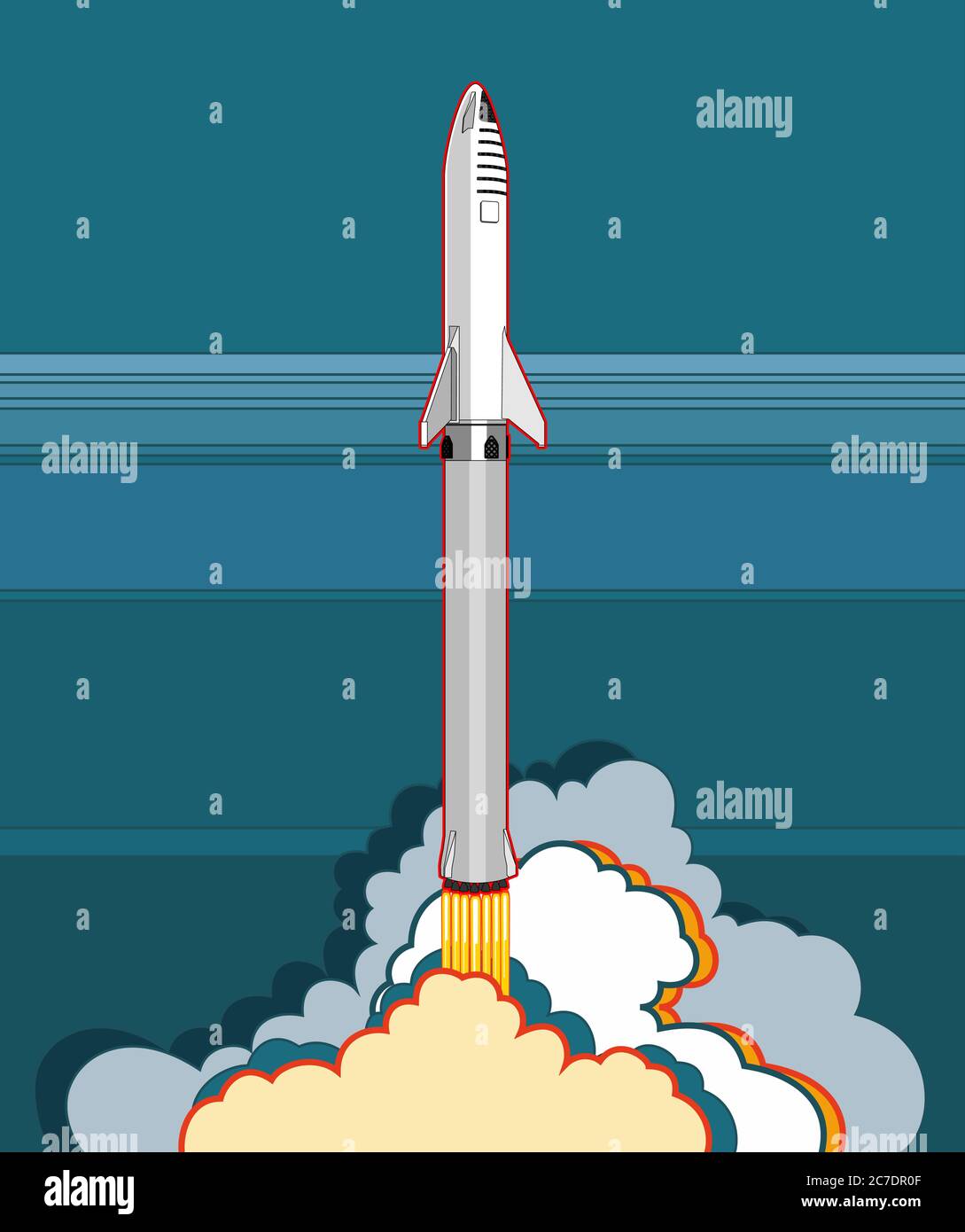 Rocket spaceship launching vector retro style illustration. Vector ...