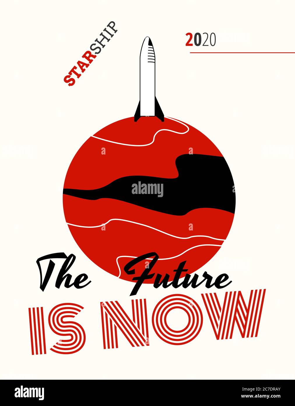 Space rocket spaceship and Mars vector retro illustration poster ...