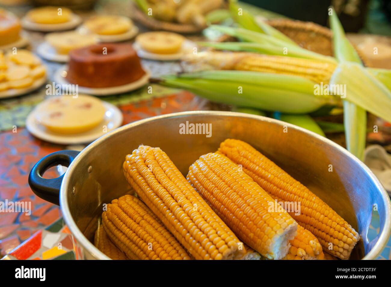 Boiled corn. Typical foods from the June festivities in northeastern ...