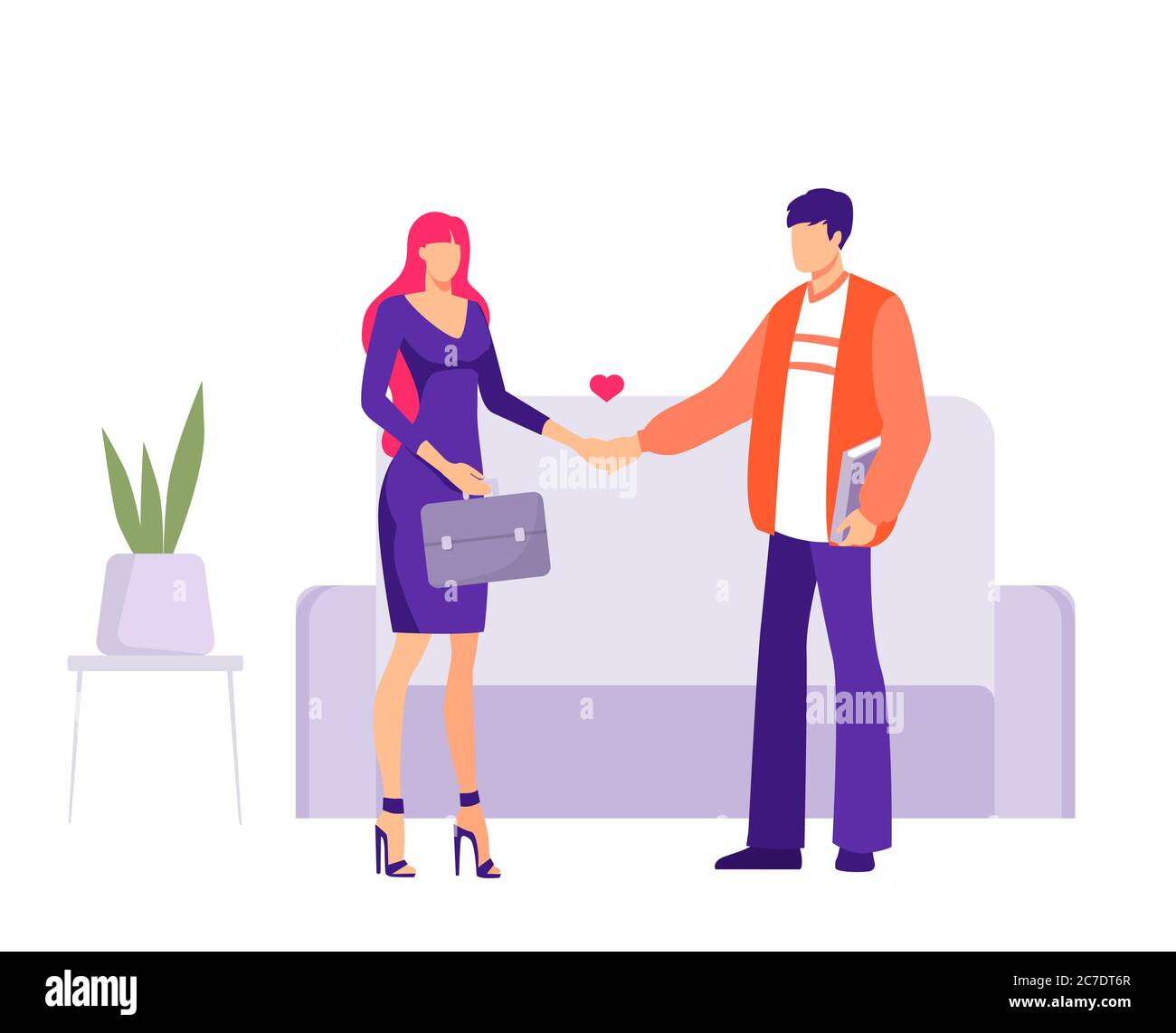 Love at work office affair concept. Man and woman characters holding ...