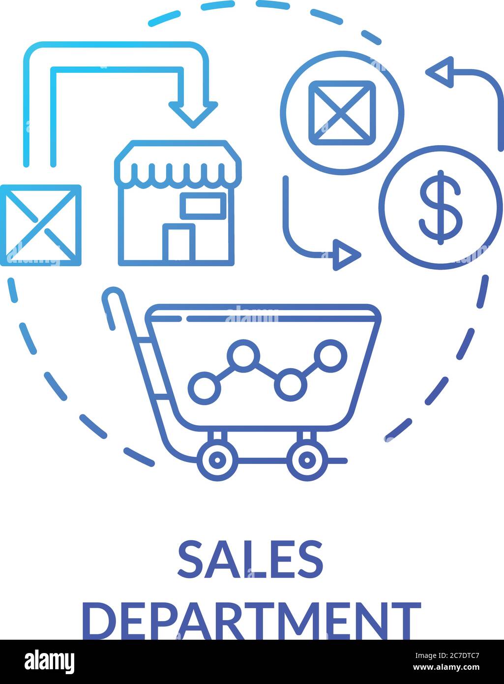 Sales department blue gradient concept icon. Marketing plans. Commerce ...