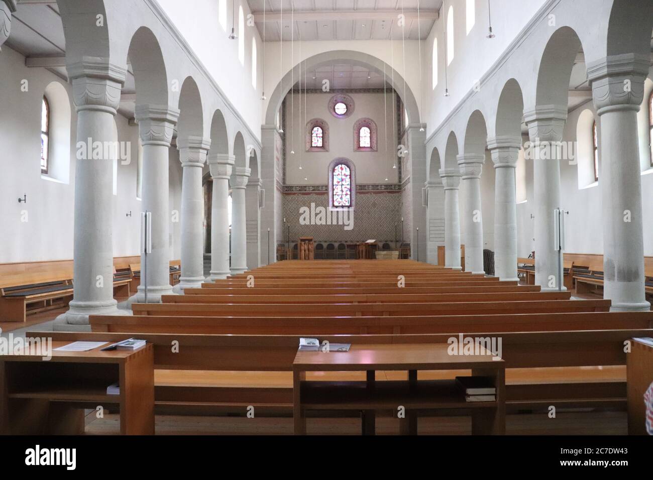 Interior shot of a church with white walls and pillars Stock Photo - Alamy