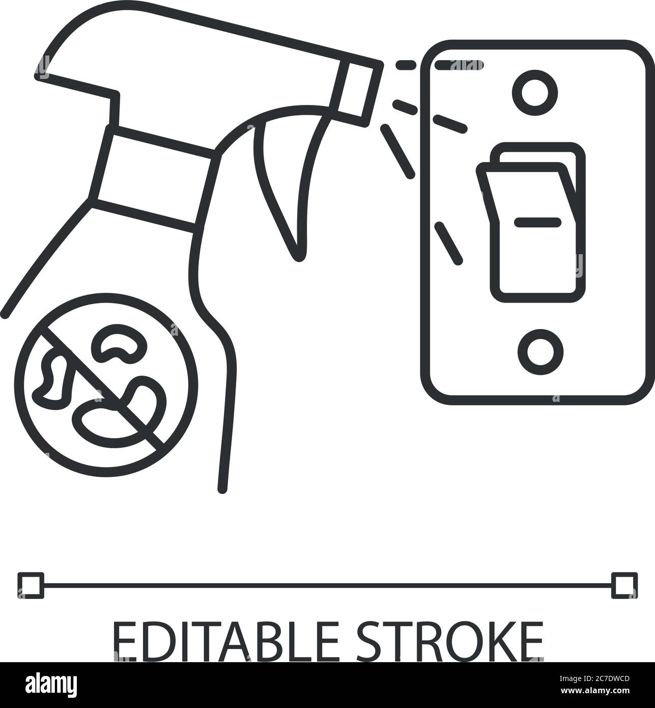 Light switches disinfection pixel perfect linear icon. Surface cleaning thin line customizable ...