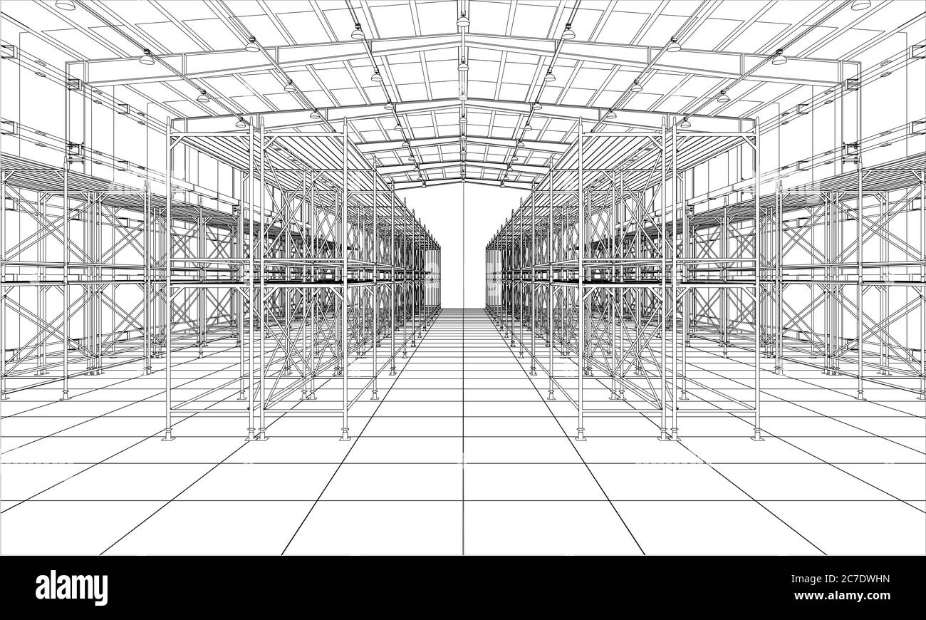 Warehouse interior industrial logistics Black and White Stock Photos ...