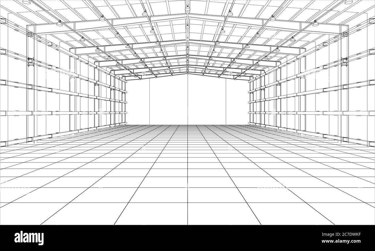 Drawing or sketch of a large warehouse Stock Photo - Alamy