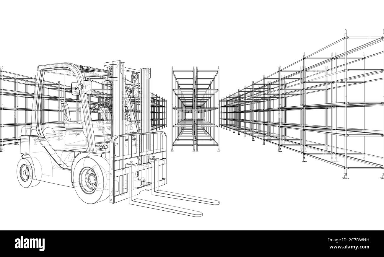 Warehouse shelves and forklift Stock Photo - Alamy