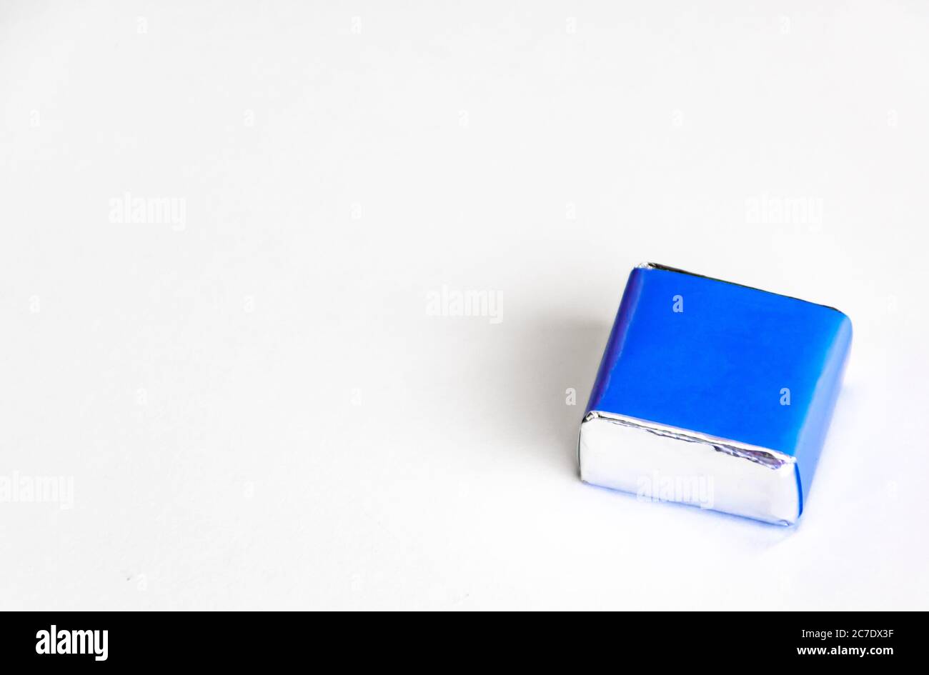 Blue cube on a white background, empty background for text Stock Photo ...
