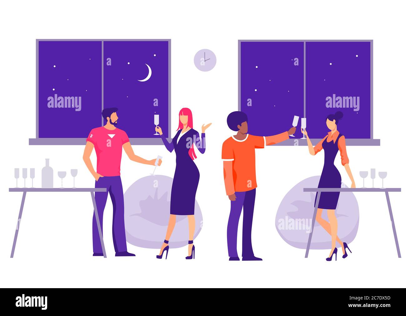 Corporate party in the office Illustration. Characters with glasses ...