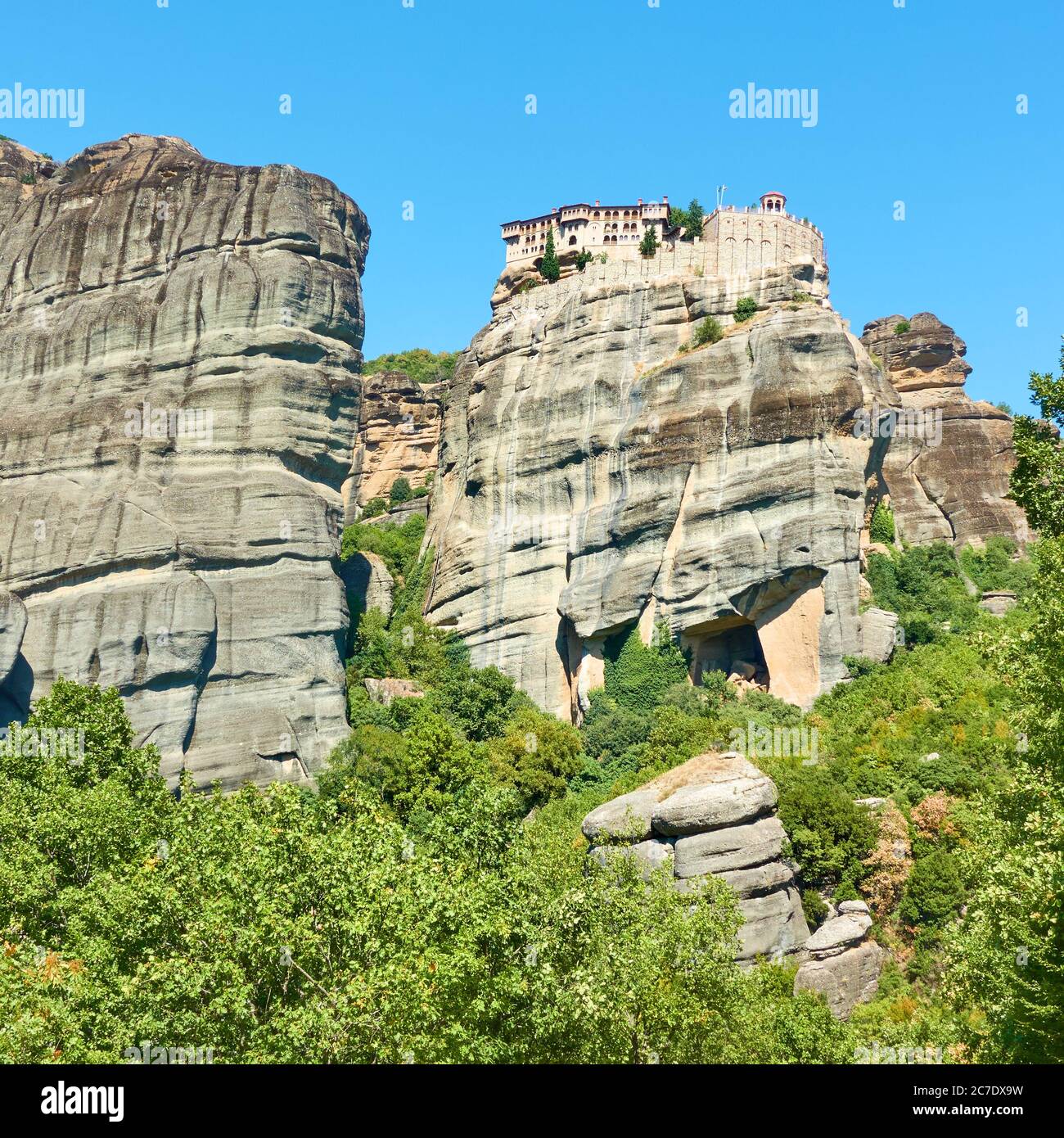 Meteora rocks and Monastery of Varlaam, Greece. Greek landmark Stock ...