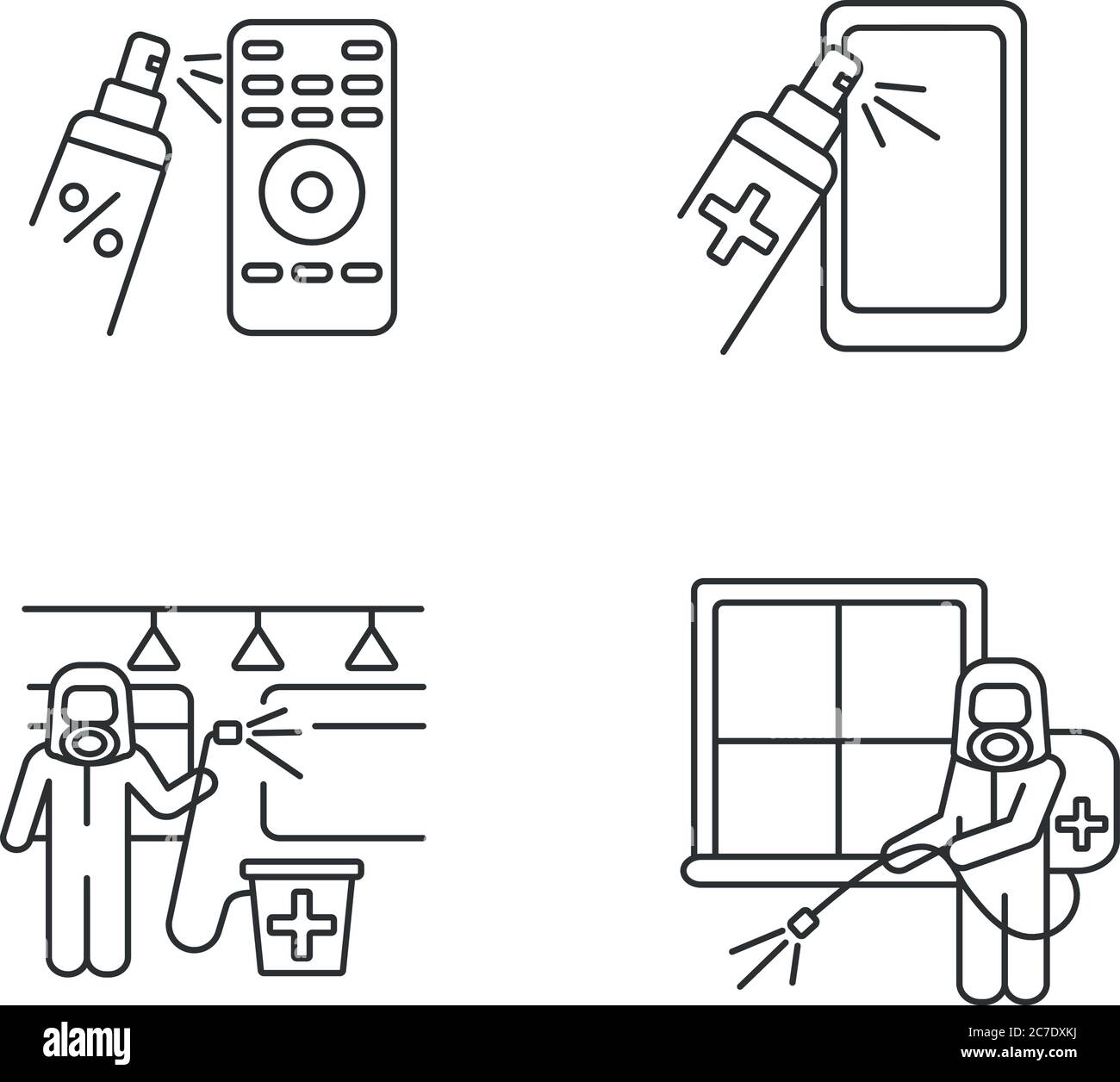 Sterilization pixel perfect linear icons set. Transport and room ...