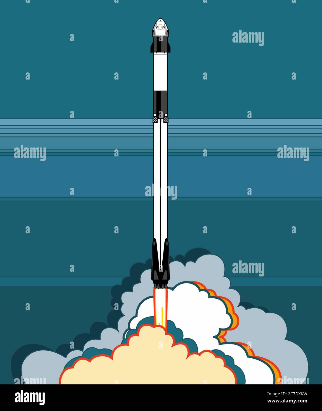 Rocket, space craft vector. 2019 March, 2 rocket launching. Vector ...