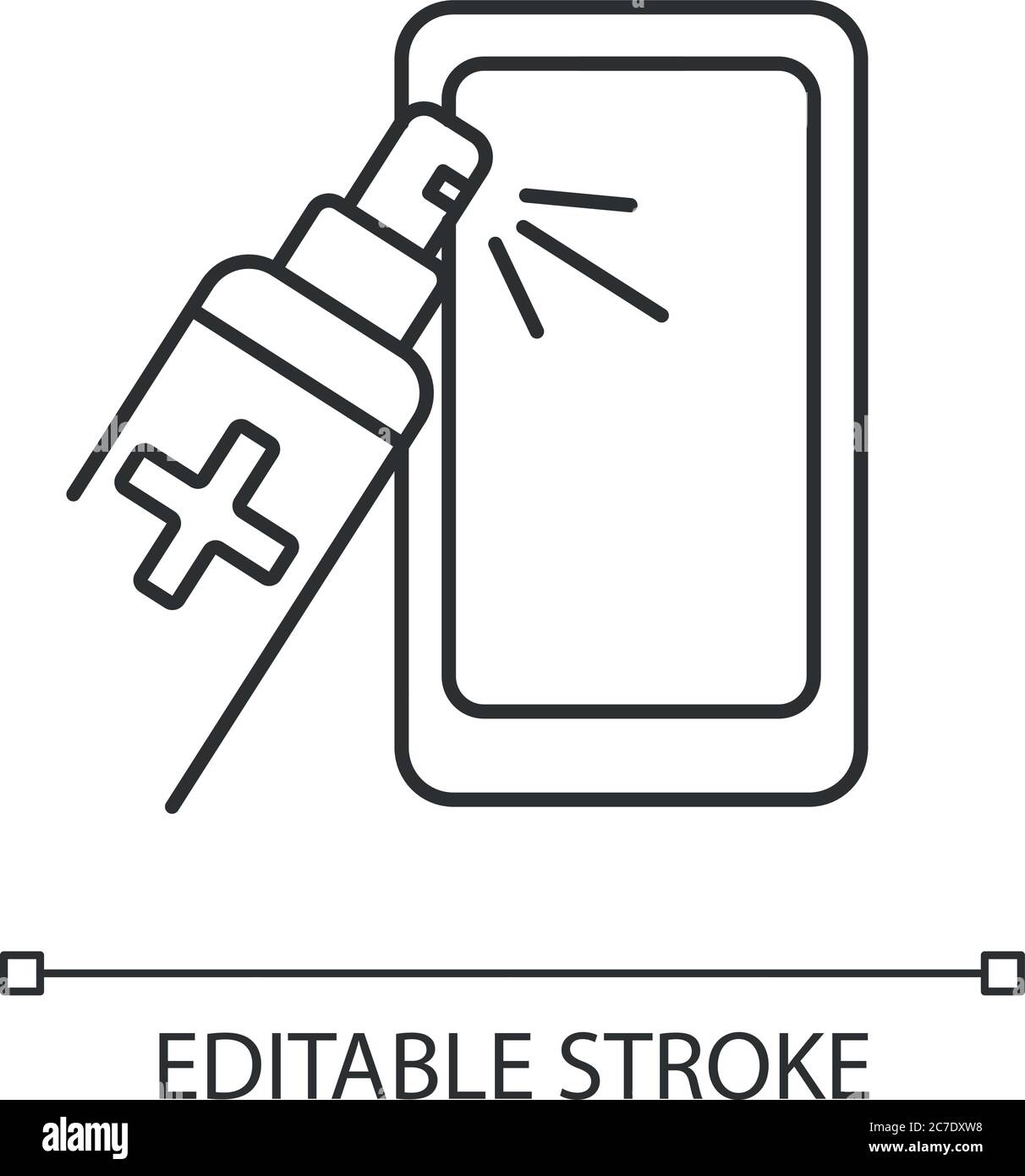 Smartphone screen cleaning pixel perfect linear icon. Thin line ...