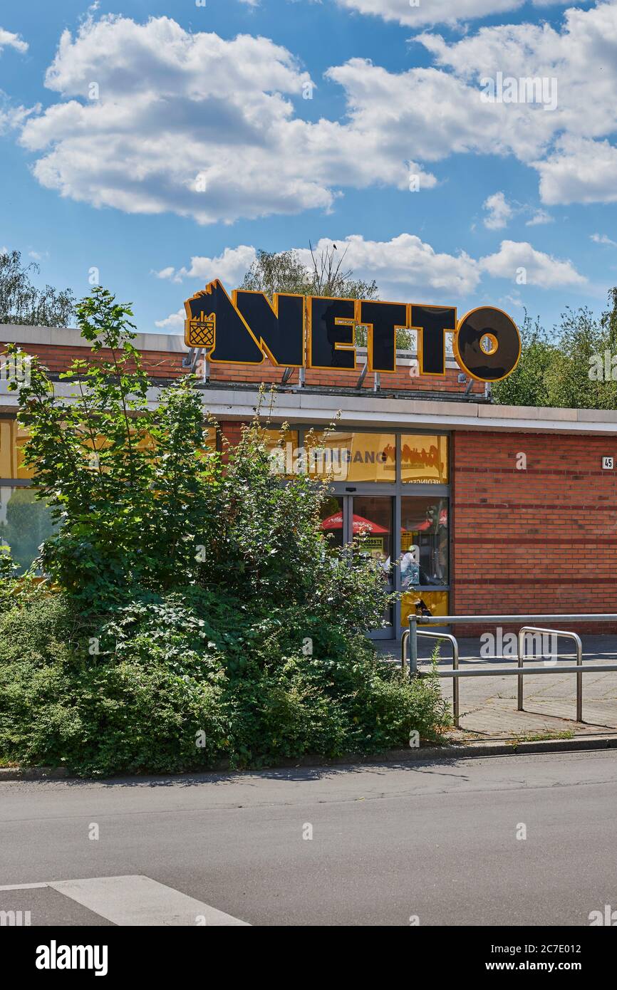 Berlin, Germany - July 14, 2020: Facade of a supermarket in a small ...
