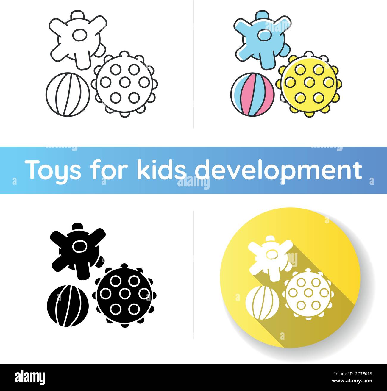 Sensory balls icon. Tactile and spiky balls. Early childhood. Toys for ...