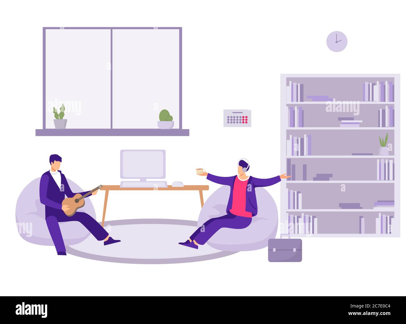 Break in office work illustration. Time for relaxation and rest at ...