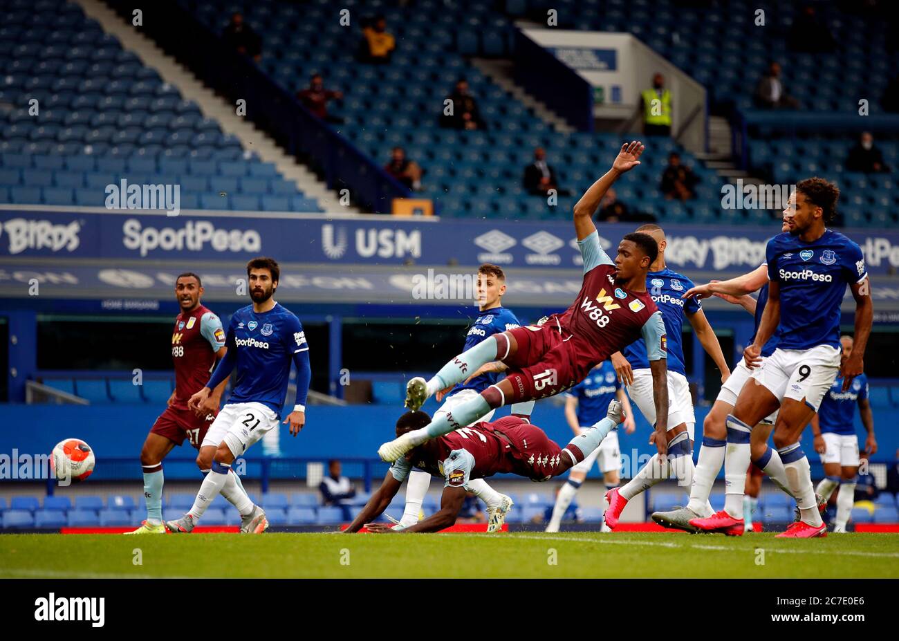 Aston Villa's Ezri Konsa (no.15) scores his side's first goal of the ...