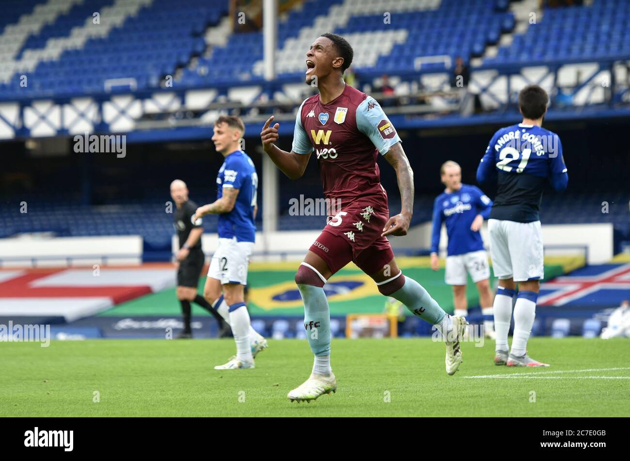 Aston villas ezri konsa celebrates scoring hi-res stock photography and ...