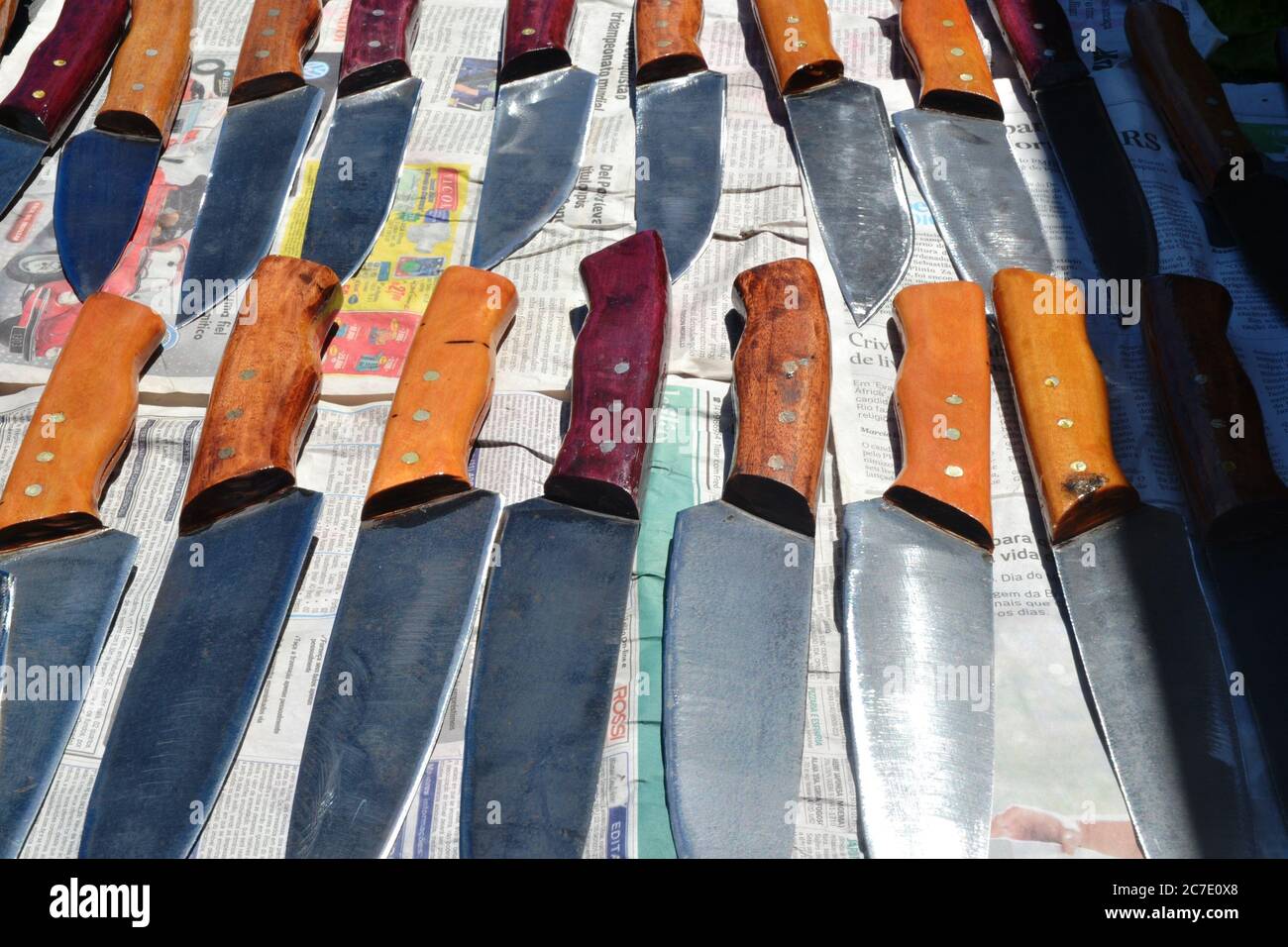 Knives sold at traditional street fair in rural Brazil, handmade steel ...