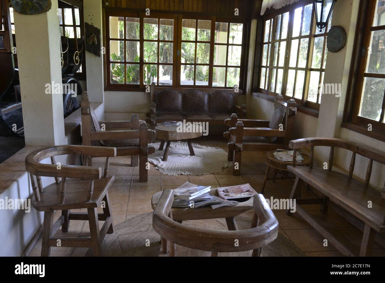 Living room in an ecotourism farm in Brazil, with hardwood furniture ...