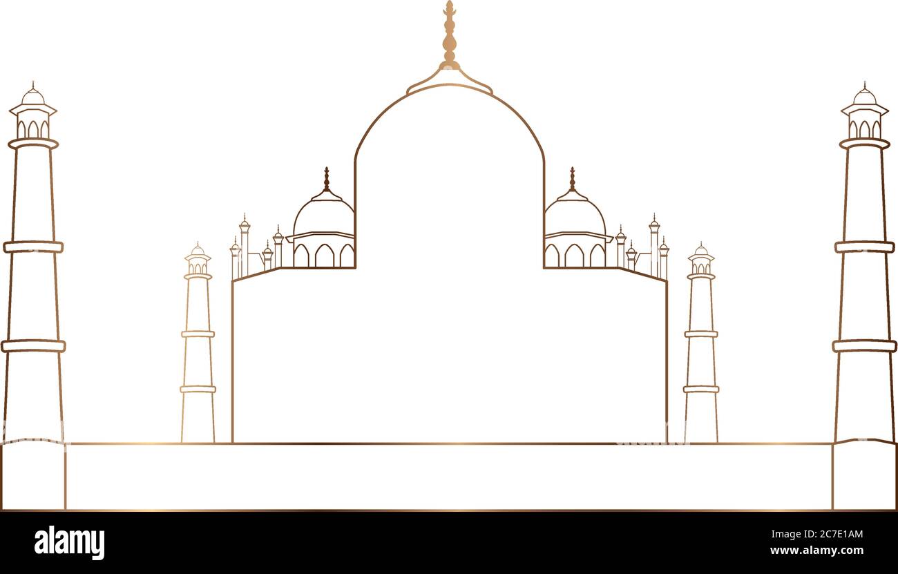 Taj mahal golden outline. Indian famous building - Vector Stock Vector ...