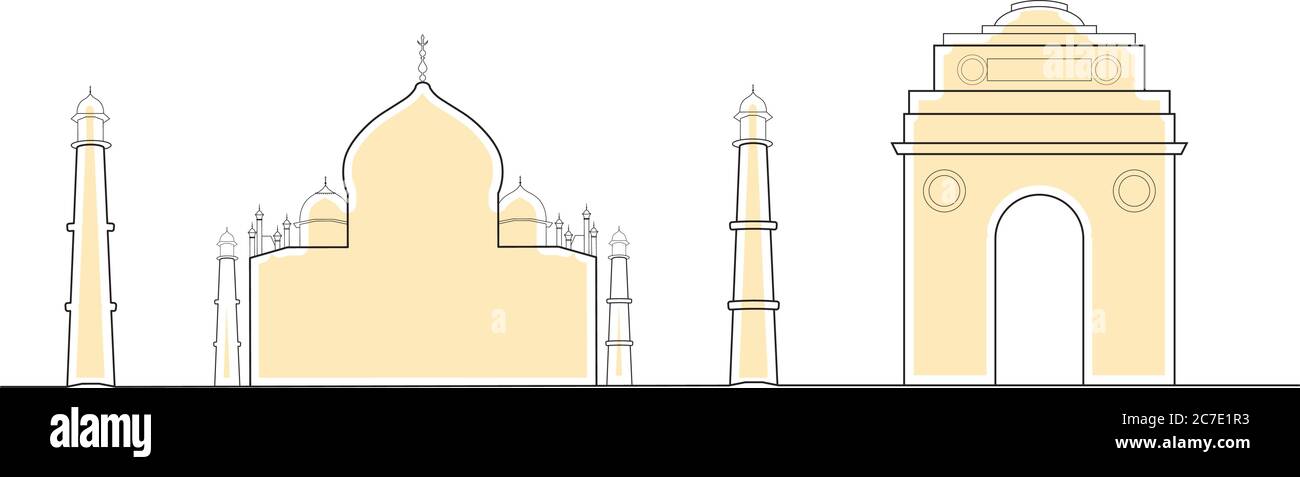 Taj mahal and India gate. Indian famous places - Vector Stock Vector ...
