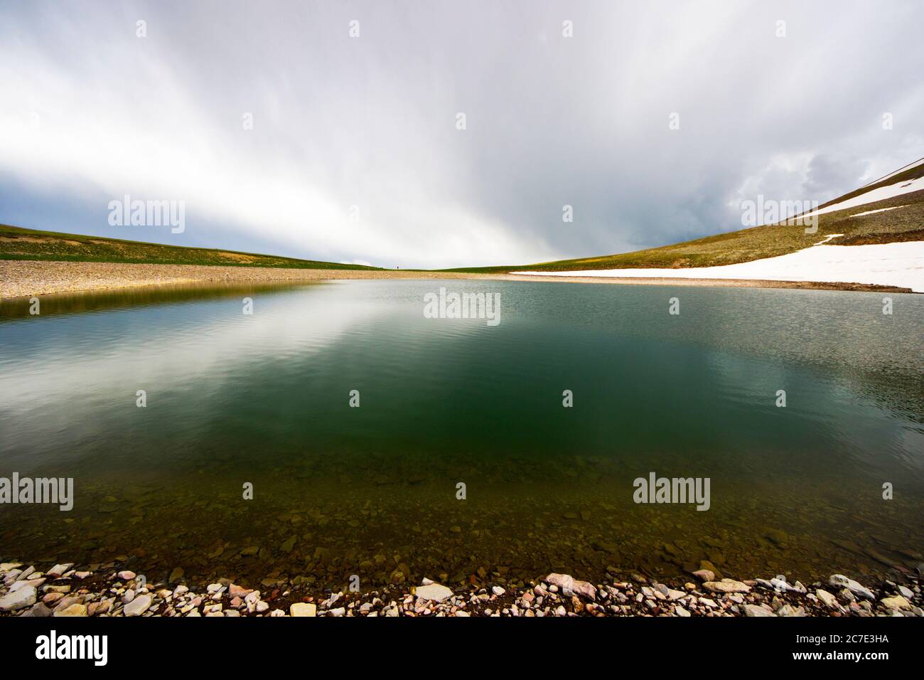 Alpine mountain lake landscape, colorful nature view, Georgian lake ...