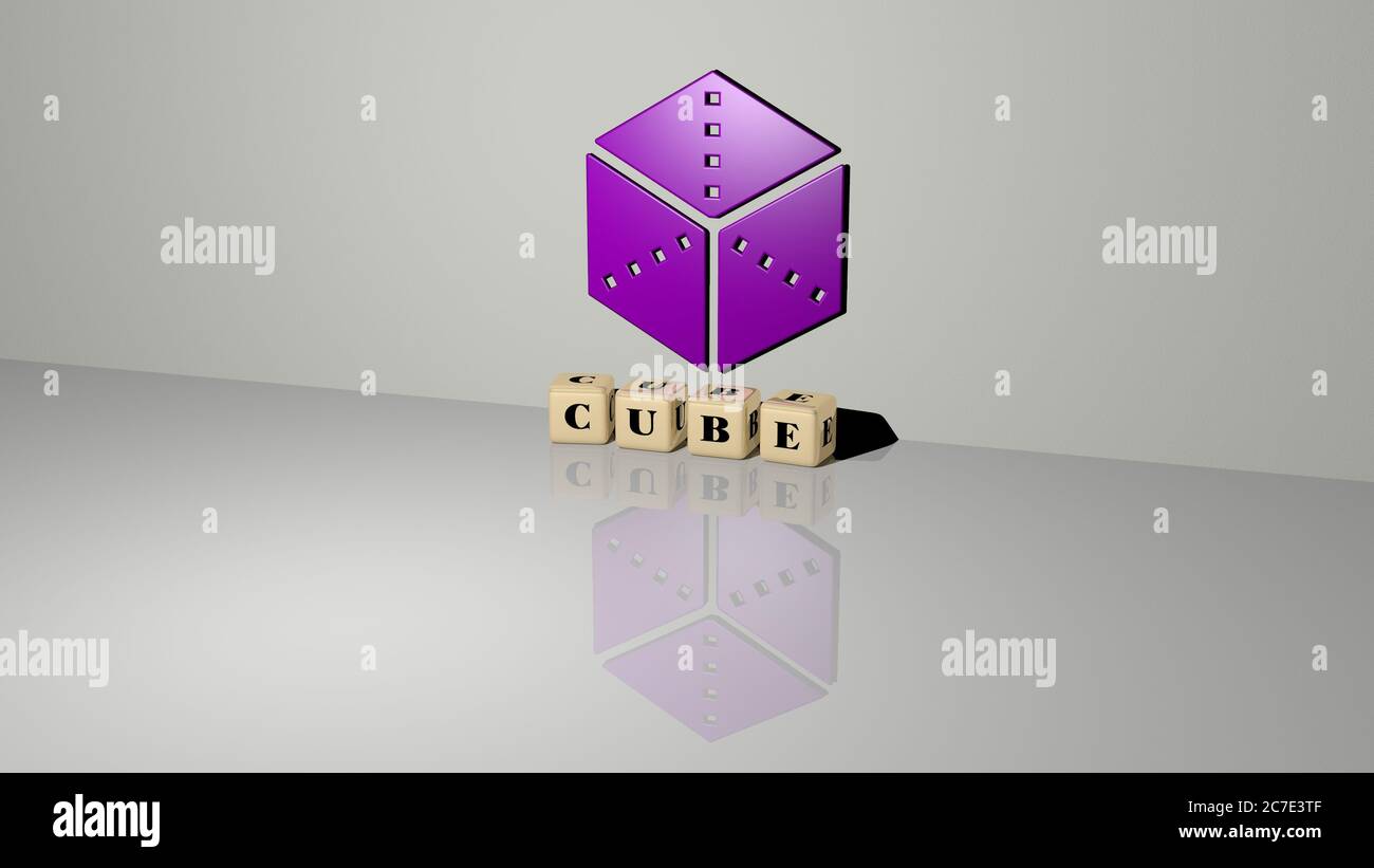 3D graphical image of cube vertically along with text built by metallic ...