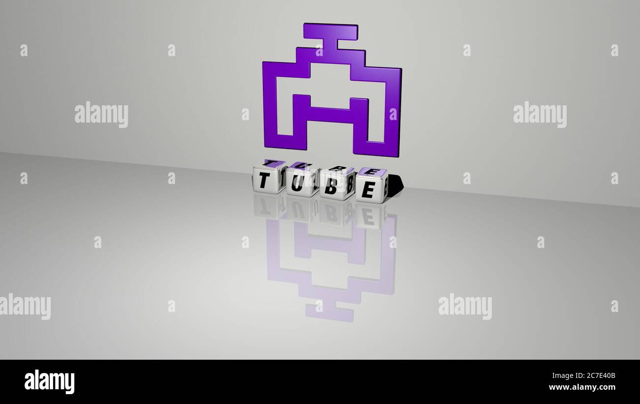 3D graphical image of tube vertically along with text built by metallic ...
