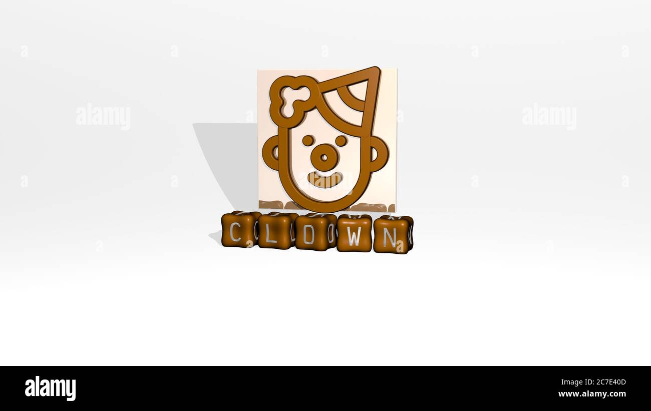 3D representation of CLOWN with icon on the wall and text arranged by ...