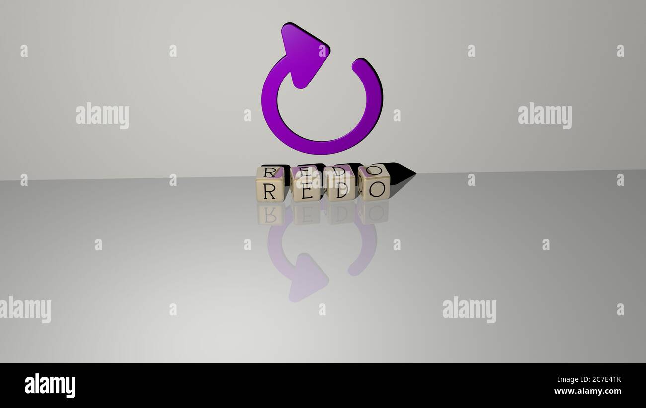 3D graphical image of redo vertically along with text built by metallic ...