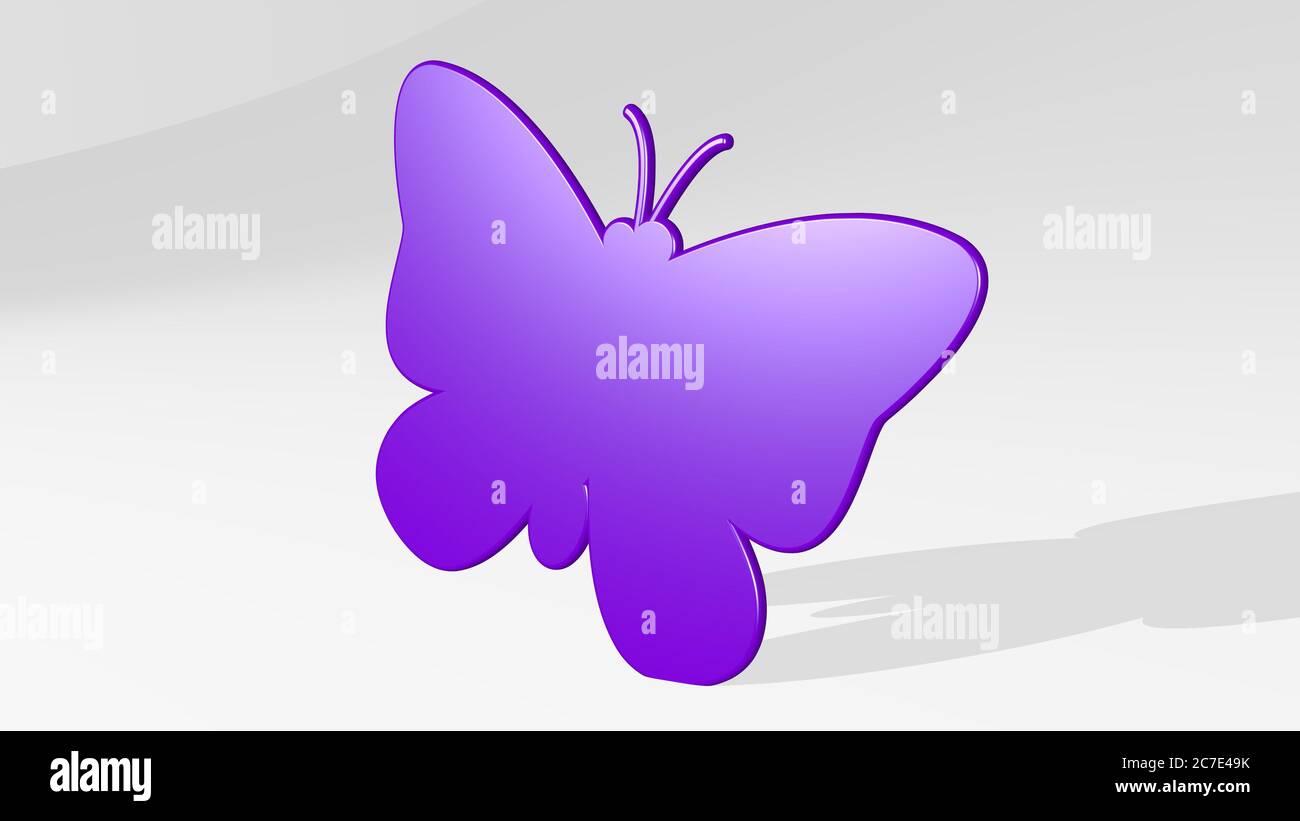 butterfly made by 3D illustration of a shiny metallic sculpture with ...