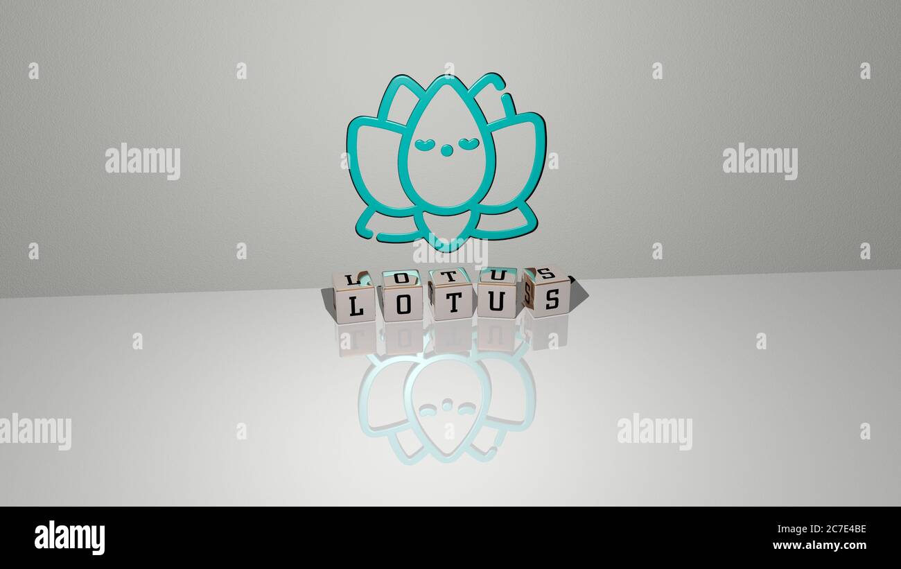 3D illustration of lotus graphics and text made by metallic dice ...