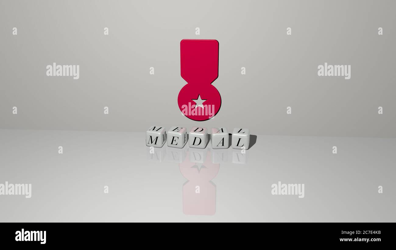 3D illustration of MEDAL graphics and text made by metallic dice ...