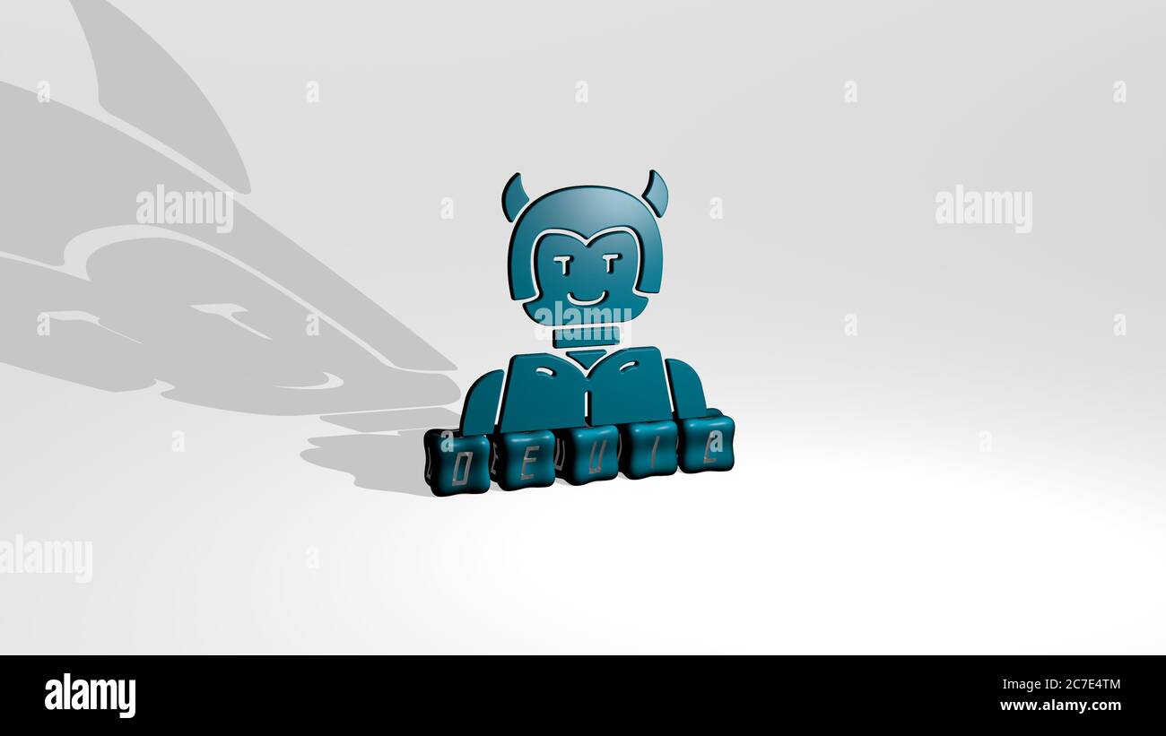 3D illustration of DEVIL graphics and text made by metallic dice ...
