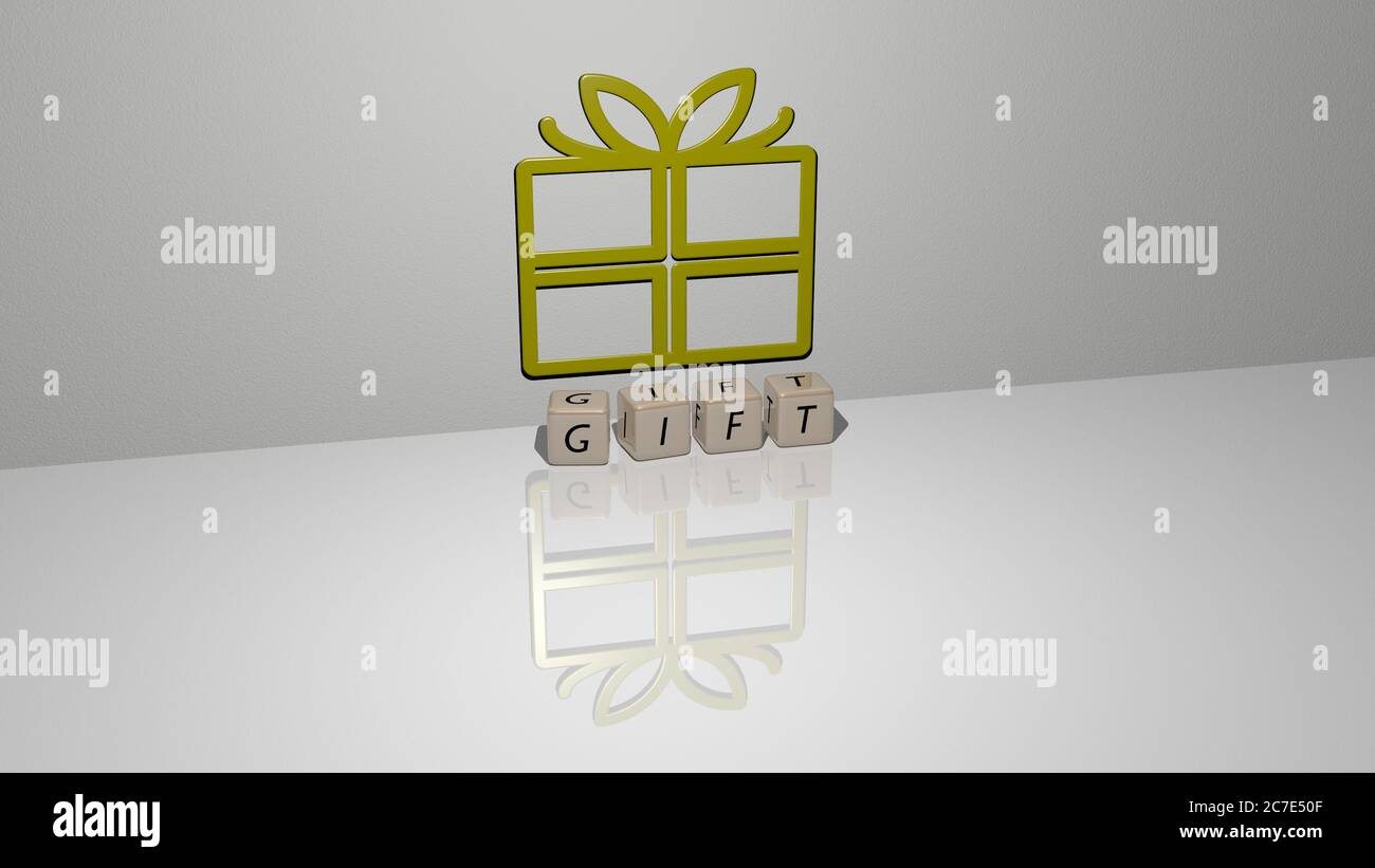 3D representation of GIFT with icon on the wall and text arranged by ...